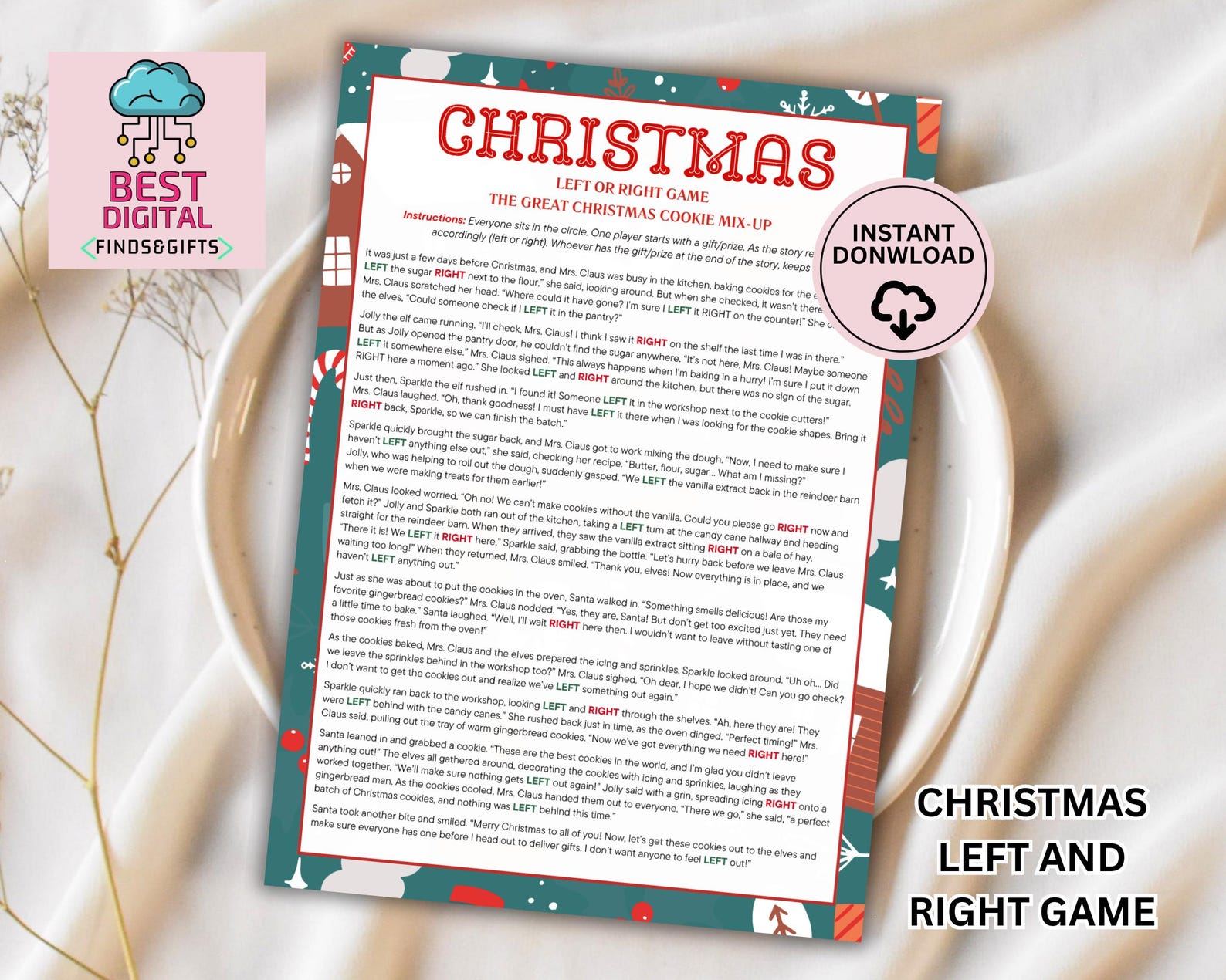 Christmas Left Right Game, Right Left Christmas Game, Christmas Pass ...