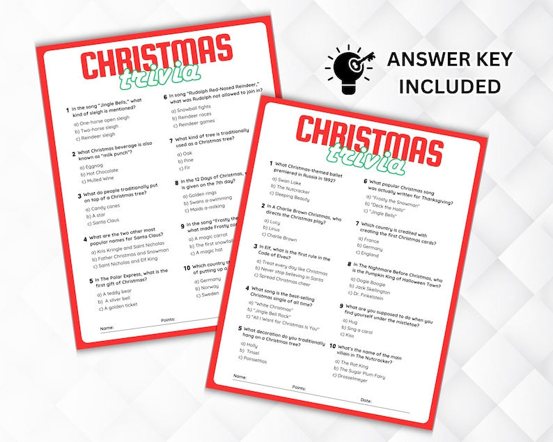 Printable Christmas Trivia Game, Christmas Party Game, Christmas Game ...