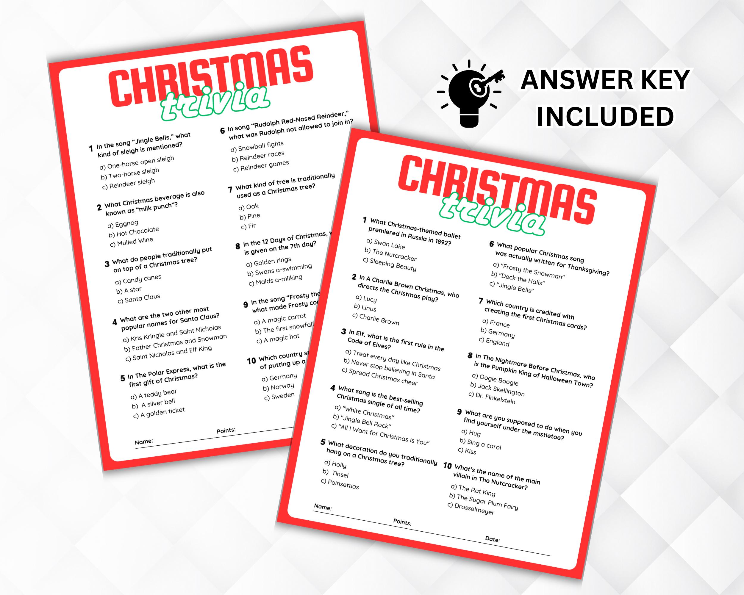 Printable Christmas Trivia Game, Christmas Party Game, Christmas Game ...