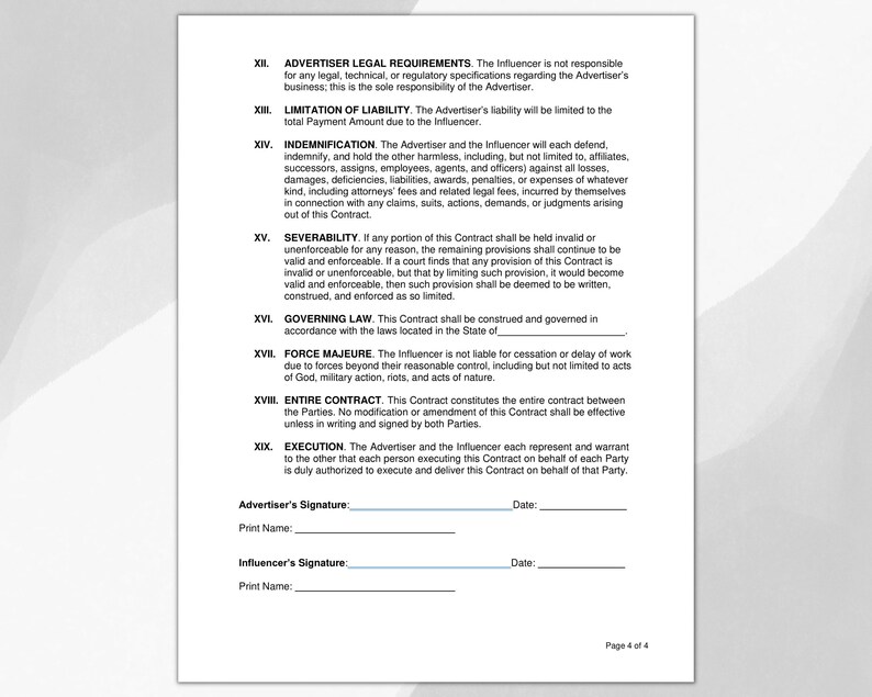 Social Media Influencer Contract, Freelance Social Media Manager ...