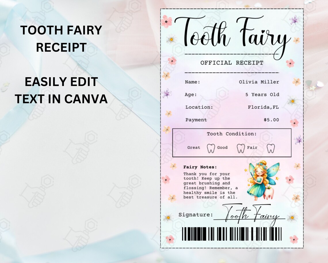 Editable Tooth Fairy Set With Envelope, Receipt and Fairy Letter, Fully ...