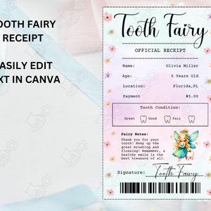 Editable Tooth Fairy Set With Envelope, Receipt and Fairy Letter, Fully ...