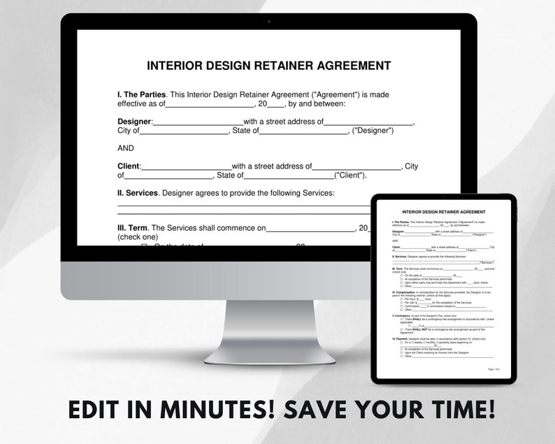 Interior Design Contract, Interior Design Agreement Template, Editable ...