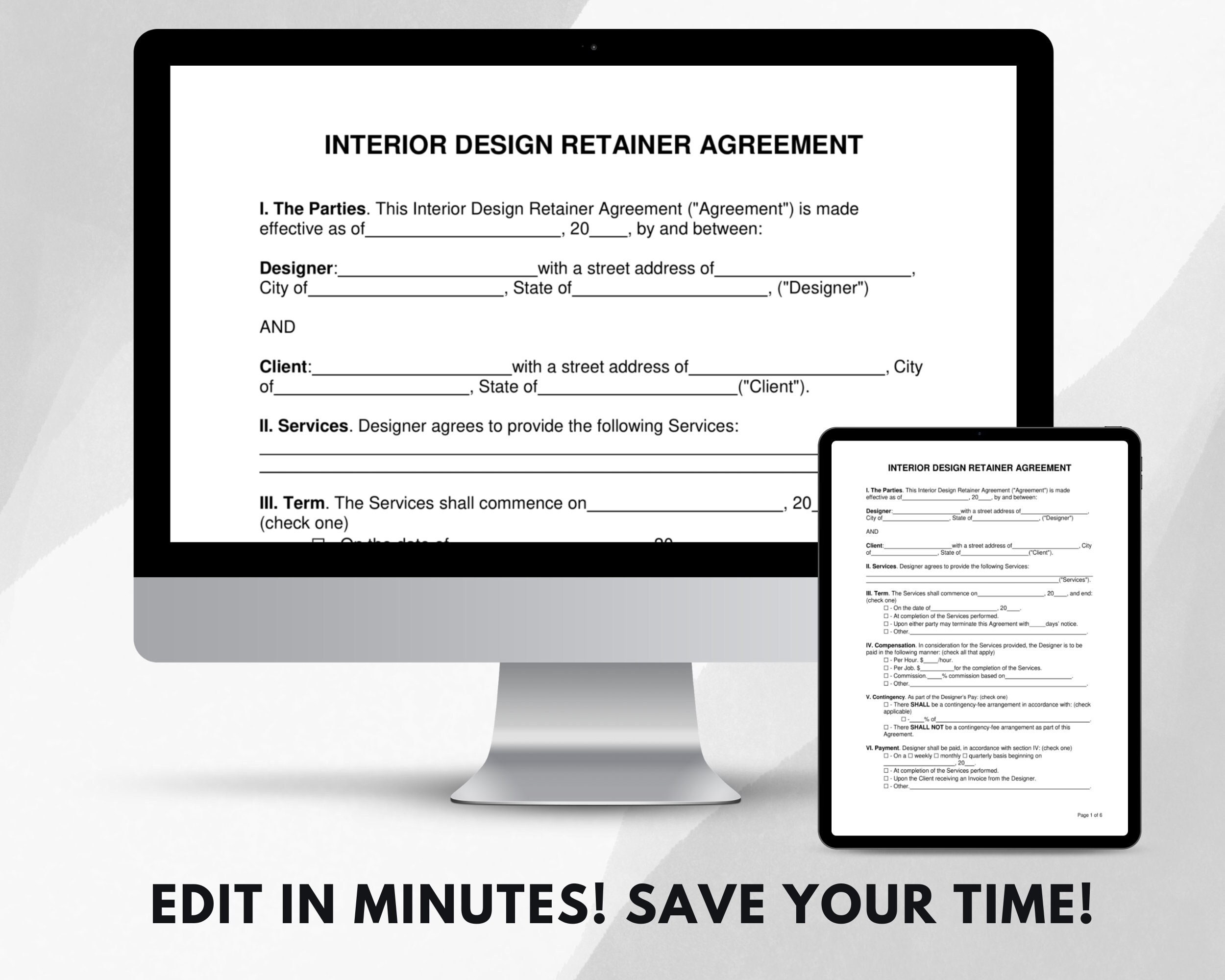 Interior Design Contract, Interior Design Agreement Template, Editable ...