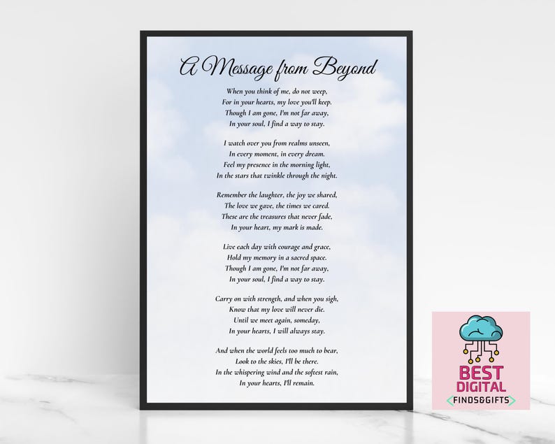 A Message From Beyond, Funeral Poem, Grief and Sorrow Poem,bereavement ...