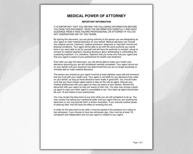Medical Power of Attorney, Medical Power of Attorney (MPOA) Form ...