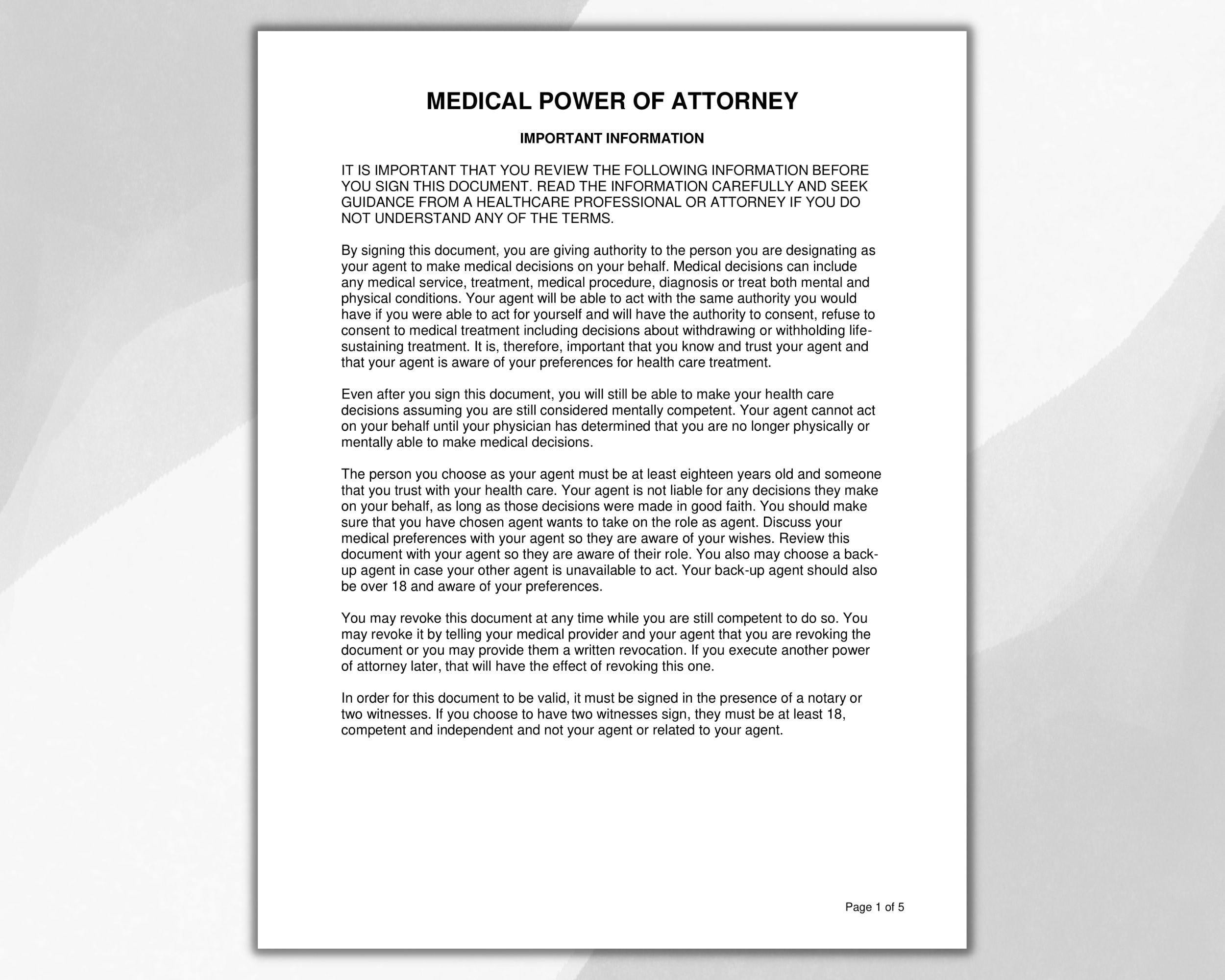 Medical Power of Attorney, Medical Power of Attorney (MPOA) Form ...
