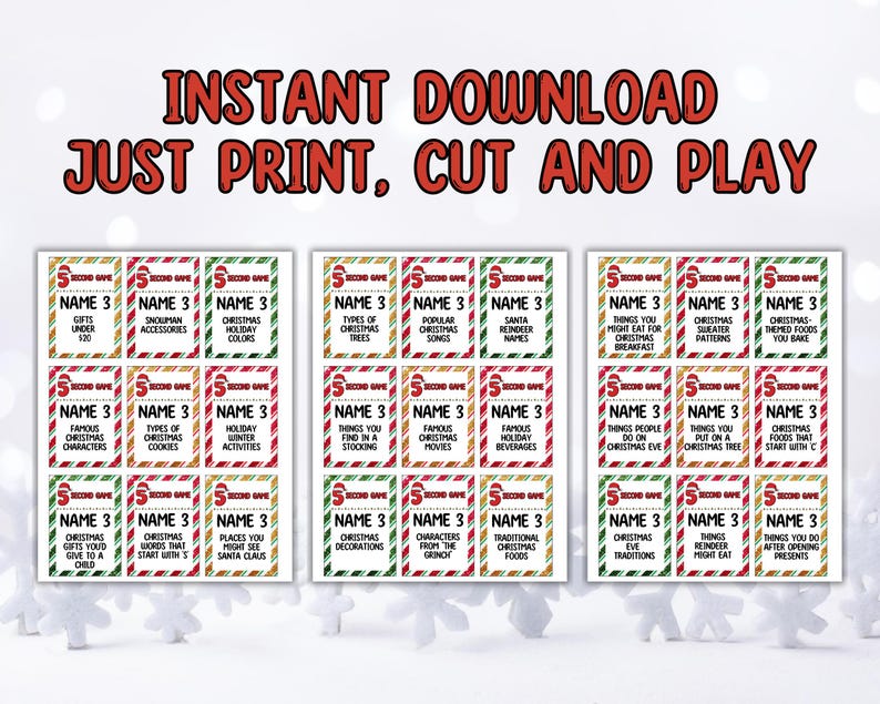 Christmas 5 Second Game, Printable Christmas Game, Christmas Party Game ...