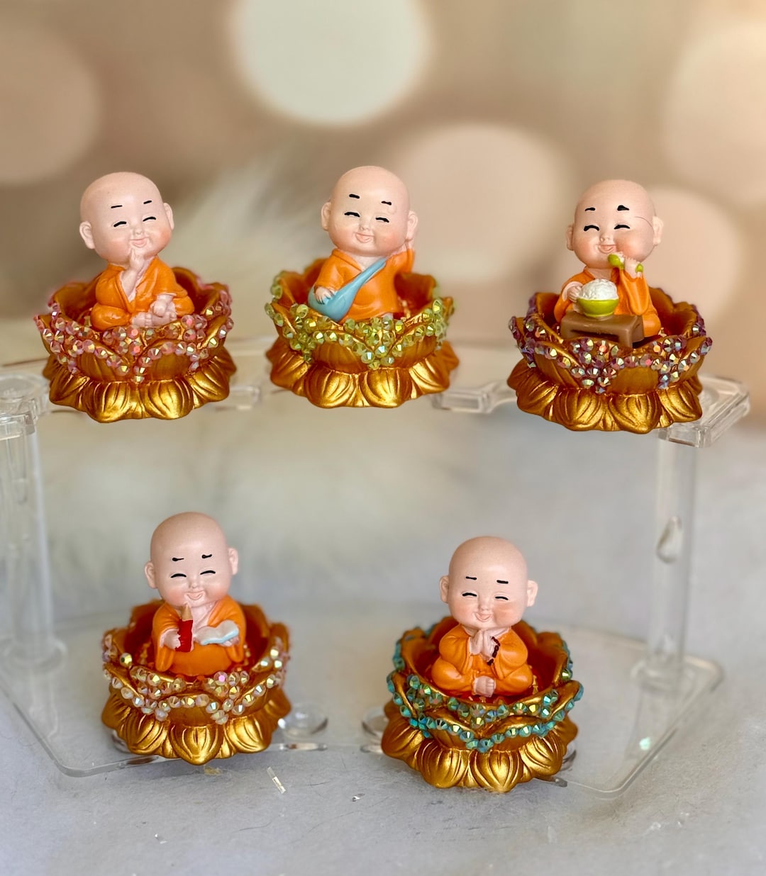 Happy Monk Figurine Decor Lotus Base Spiritual Gift - Etsy