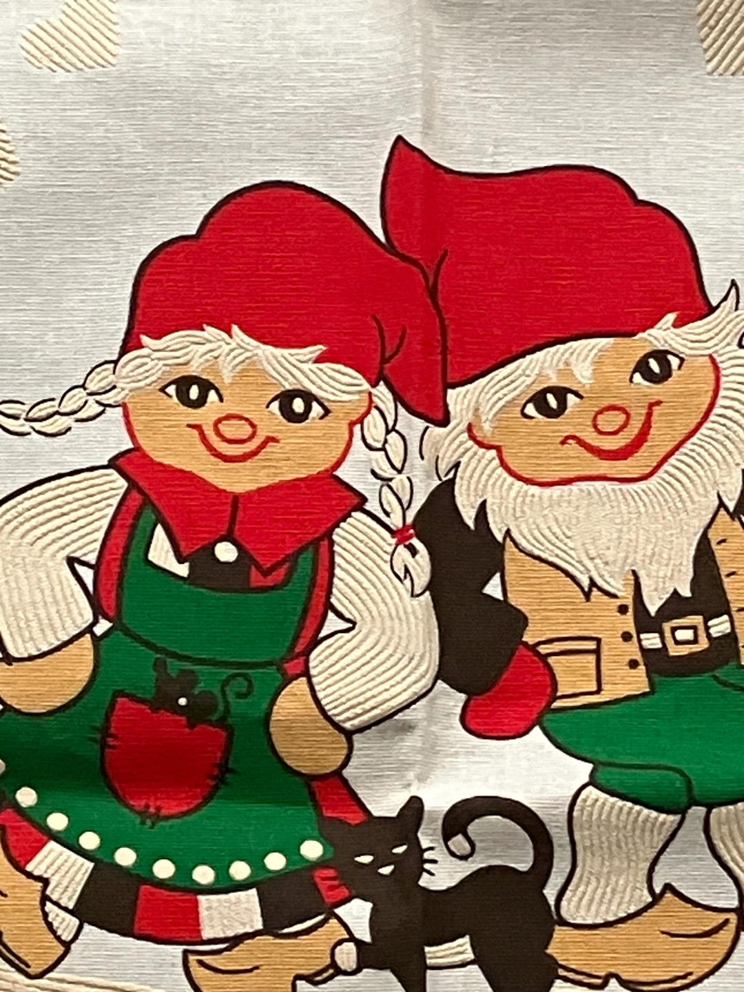 1980s Scandinavian Textured Tomte Elf Tablecloth Unused Beautiful ...