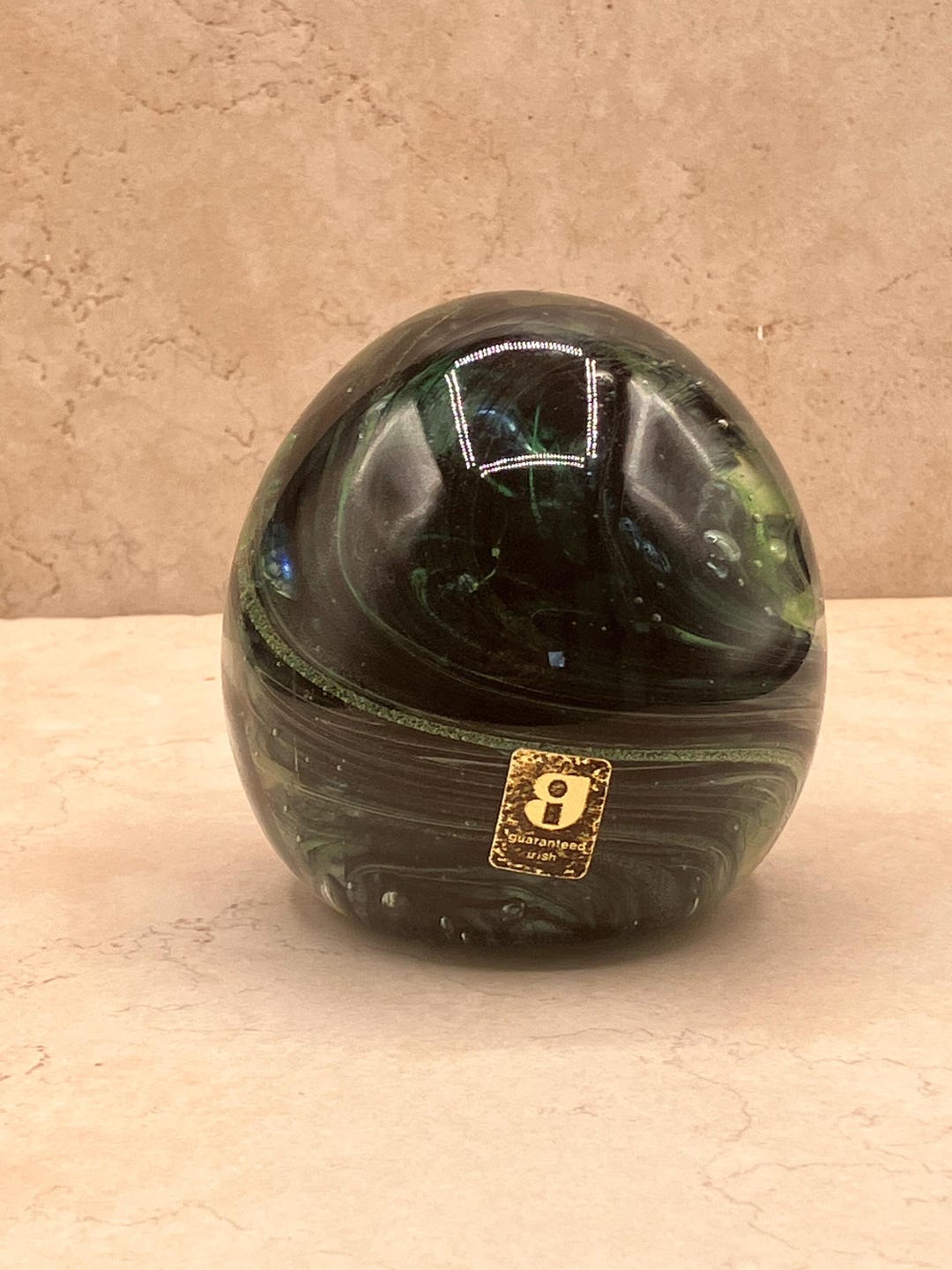 Vintage Kerry Irish Art Glass Paperweight Emerald Green Swirls Ireland ...