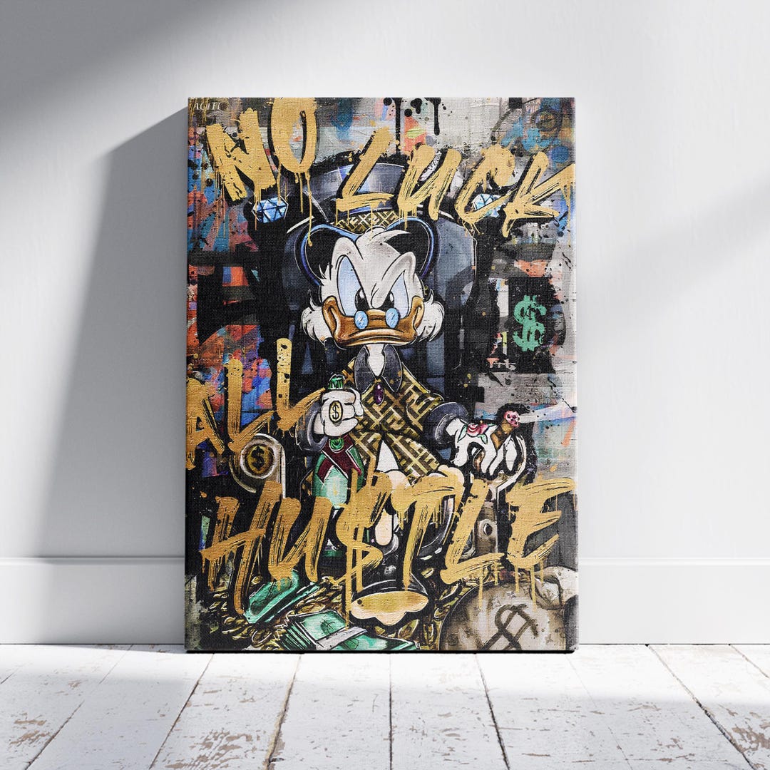 Scrooge Mcduck Wall Art, No Luck All Hustle Canvas Comic Cartoon Portrait Wall Art, Pop Art ...