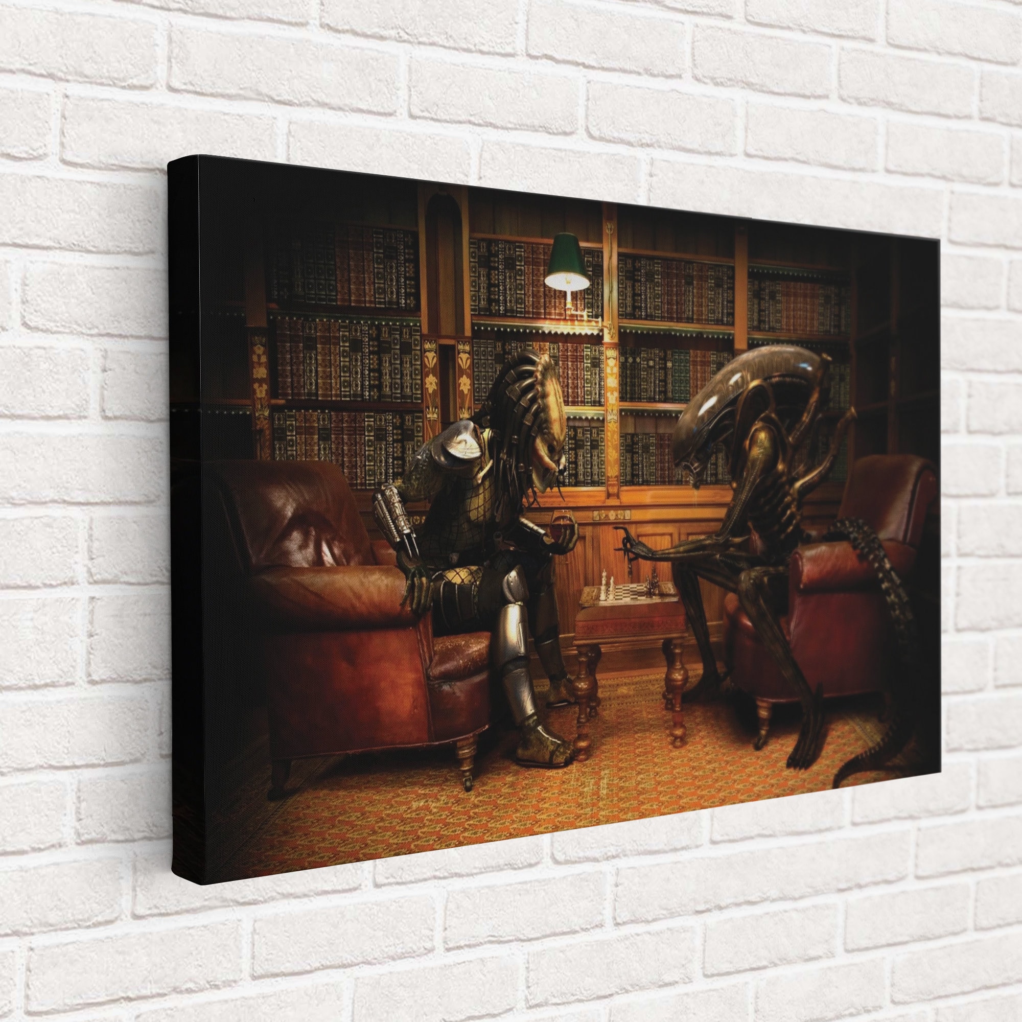 Alien Vs. Predator Playing Chess Canvas Wall Decor, Alien Poster ...
