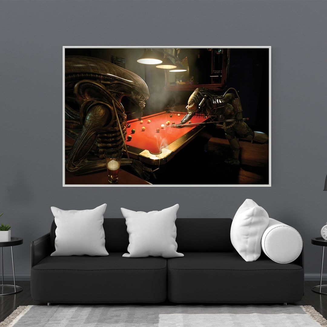Alien Vs Predator Playing Pool Art, Alien Canvas, Framed Art, Playing ...