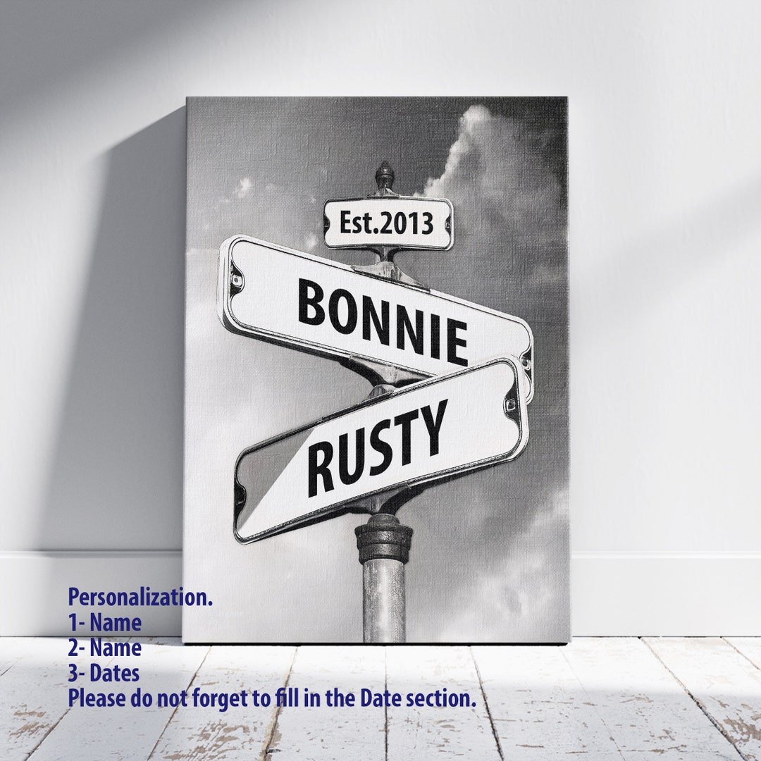 Personalized Name Vintage Street Sign Canvas Wall Art, Custom Name ...