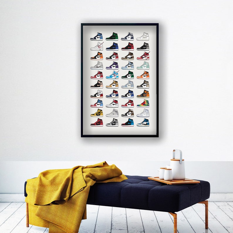 Air Jordan 1 Collection Sneaker Poster, Jordan Shoes Canvas, Air Jordan ...
