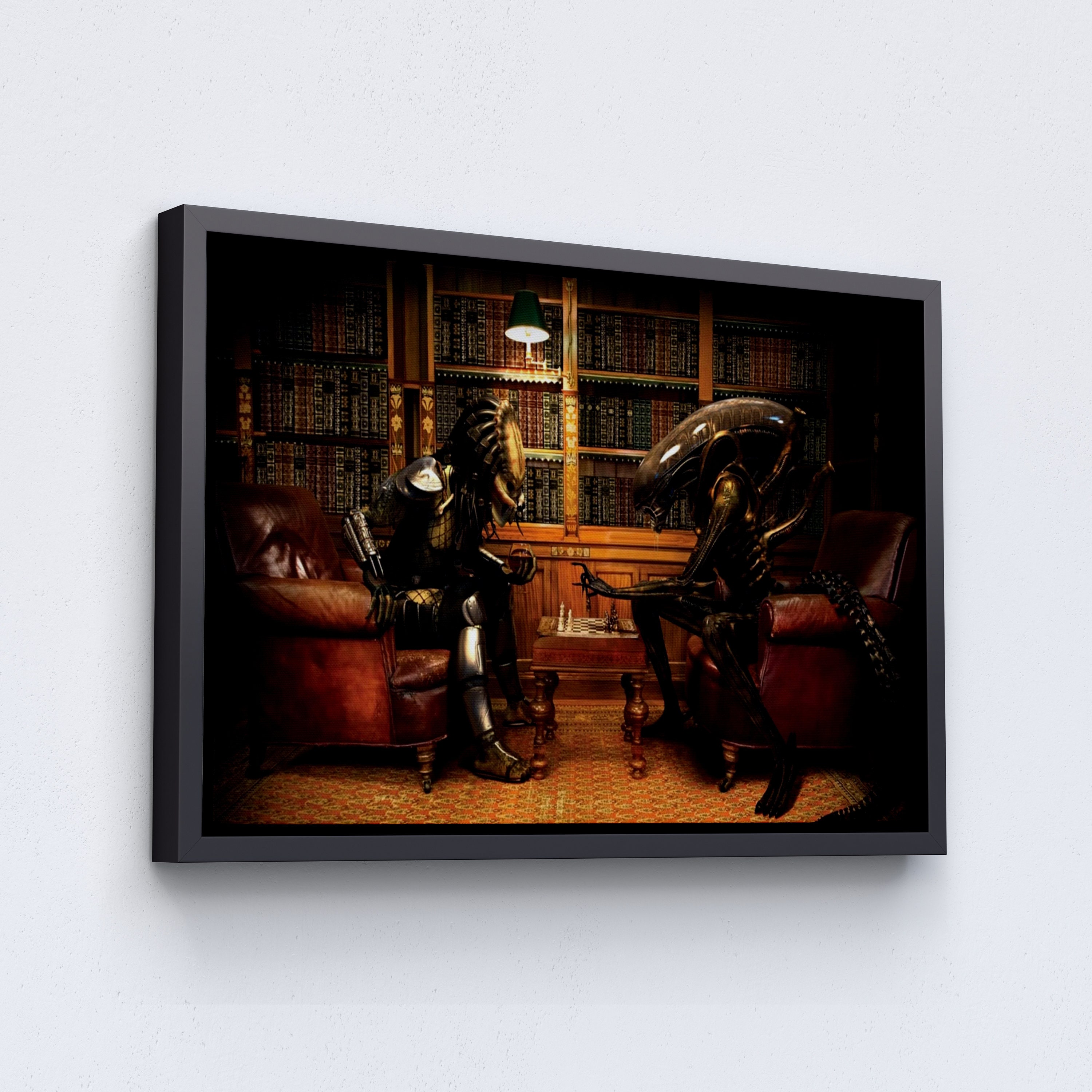 Alien Vs. Predator Playing Chess Canvas Wall Decor, Alien Poster ...