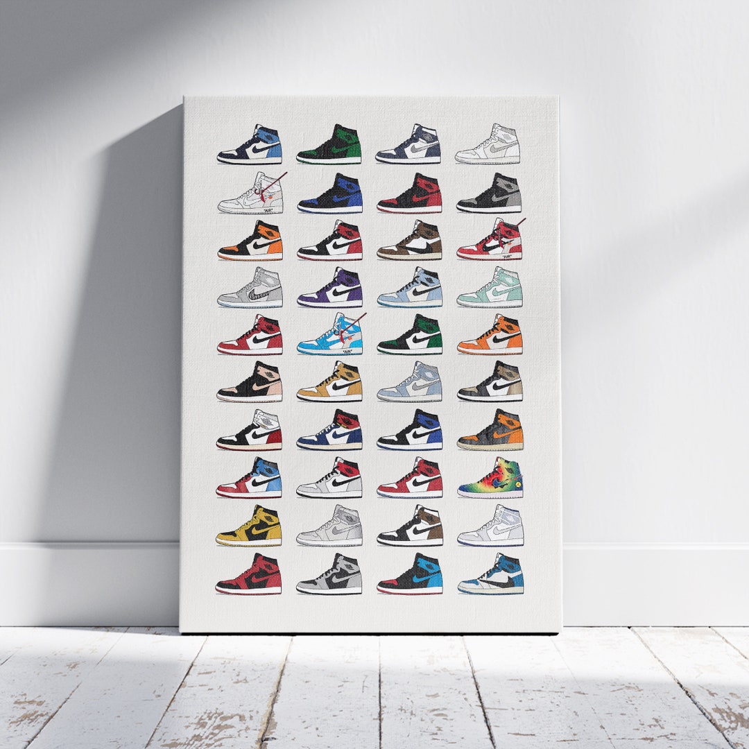 Air Jordan 1 Collection Sneaker Poster, Jordan Shoes Canvas, Air Jordan ...