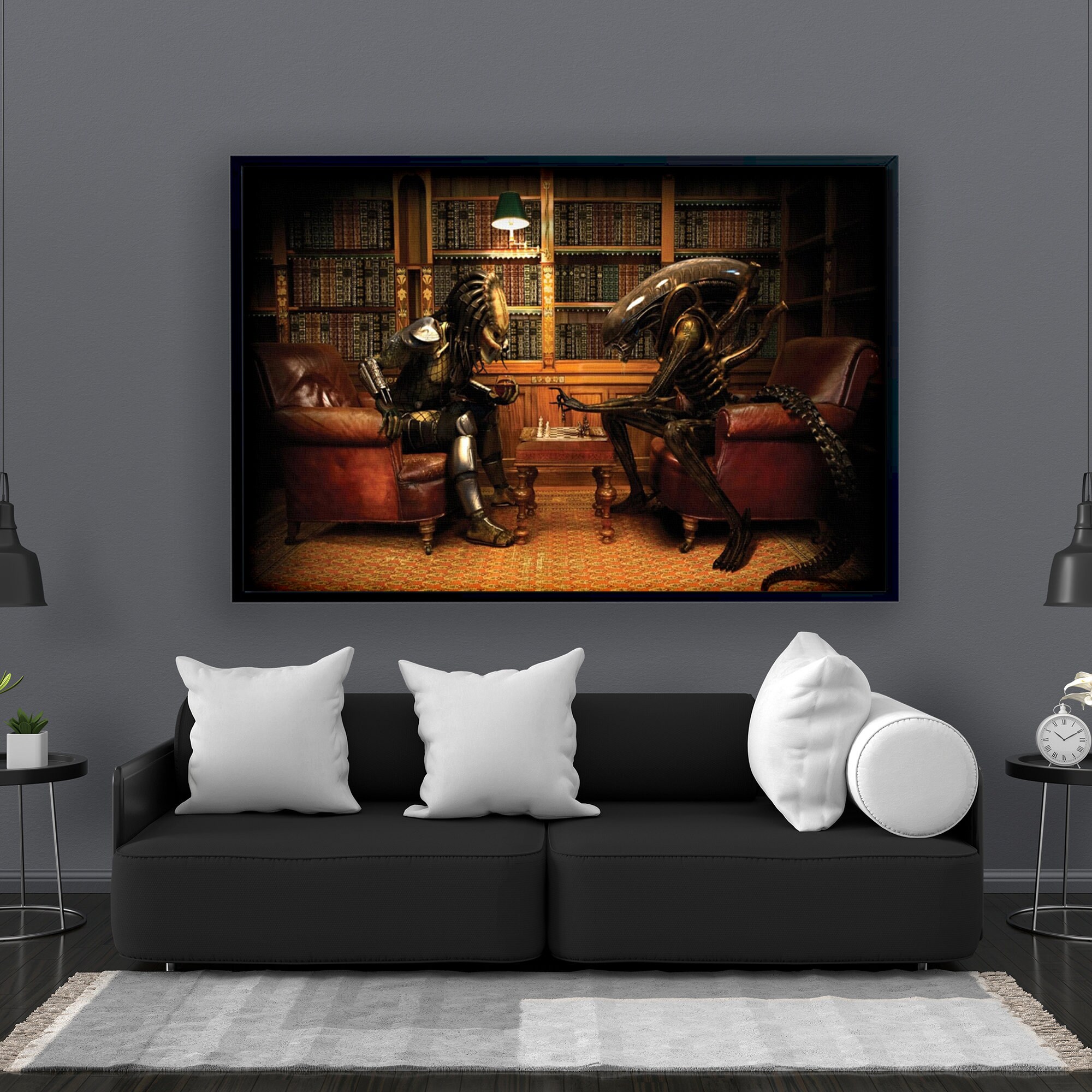 Alien Vs. Predator Playing Chess Canvas Wall Decor, Alien Poster ...