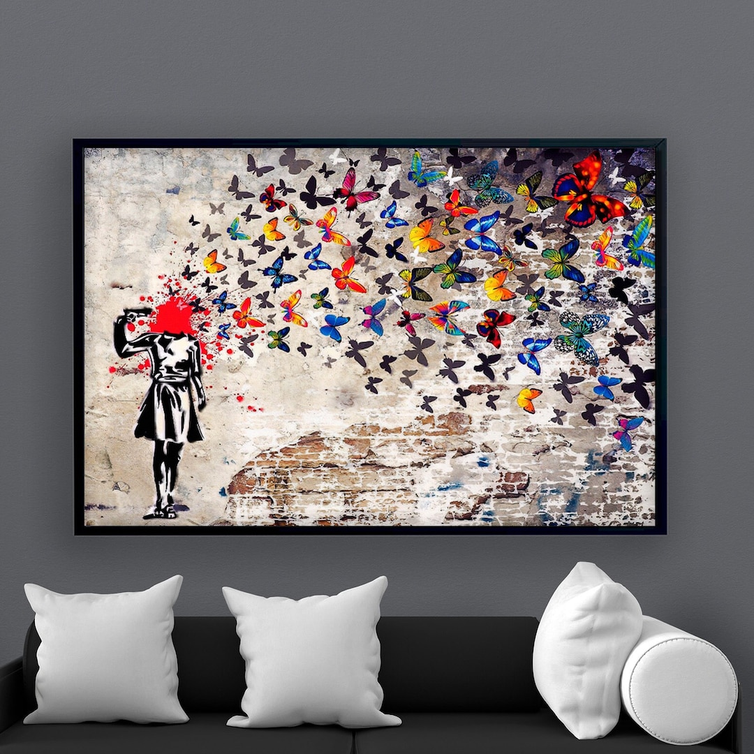 Banksy Headshot, Banksy Wall Art, Graffiti Canvas Wall Art, Colorful ...
