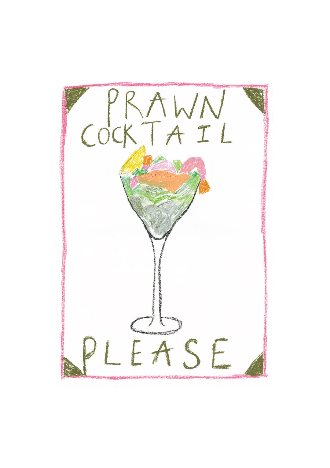 Prawn Cocktail Oil Pastel Art, Joyful Art, Kitchen Poster, Dopamine ...