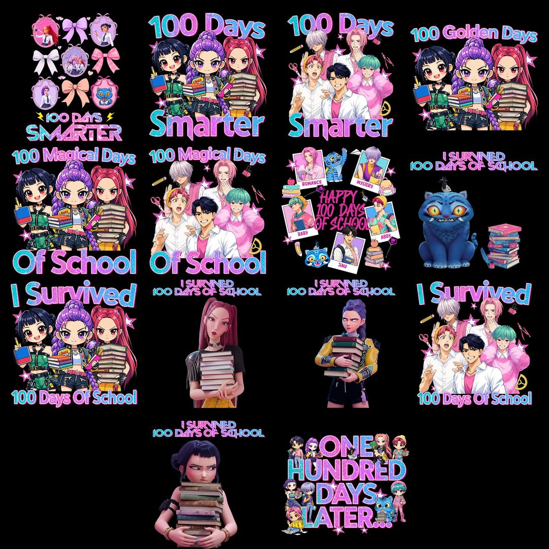 100 Days Smarter K-pop Png, 100 Days of School Png, 100 Days Demon Hunters Png, Saja Boys Girls ...