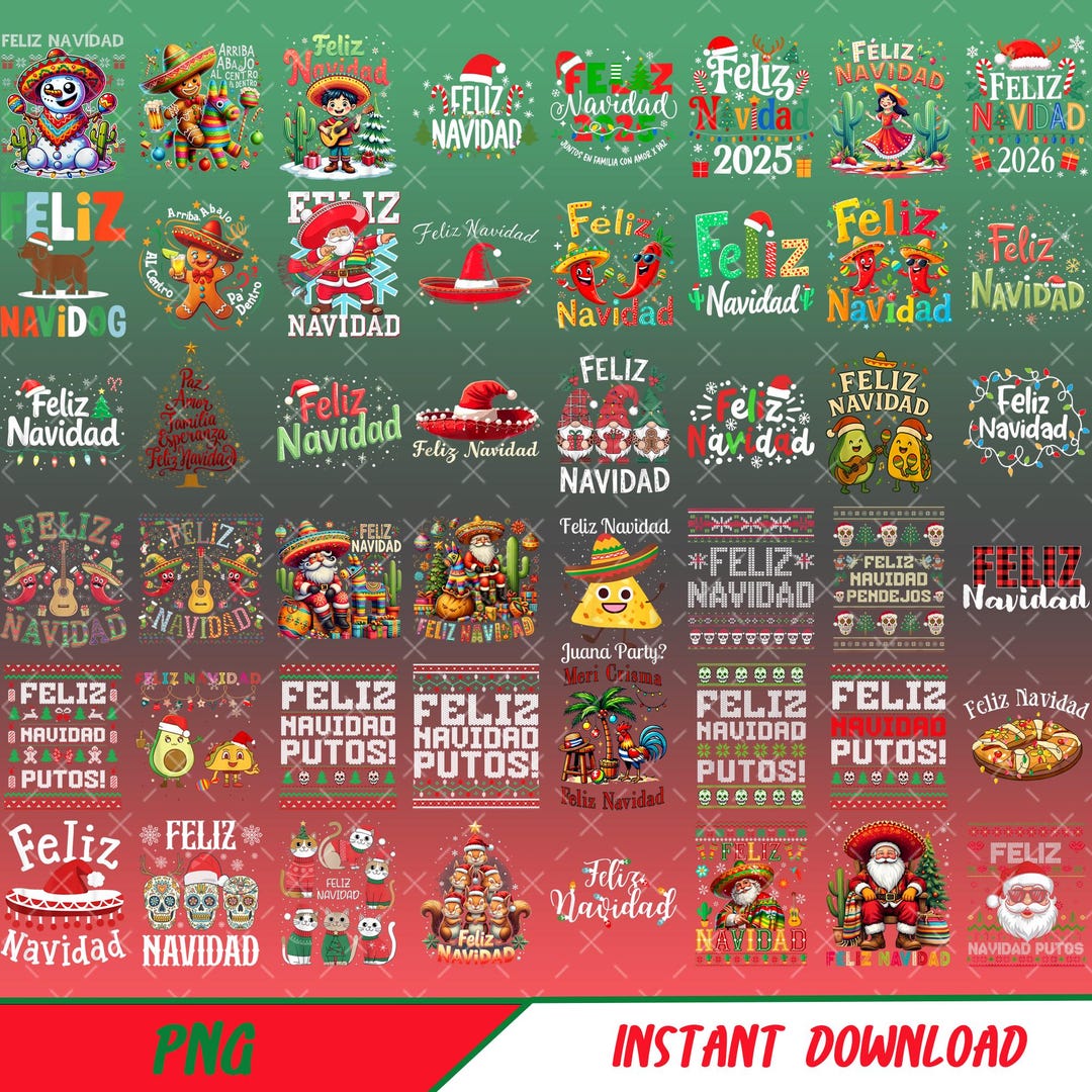 50+ Feliz Navidad PNG Bundle | Mexican Christmas Sublimation | Spanish ...