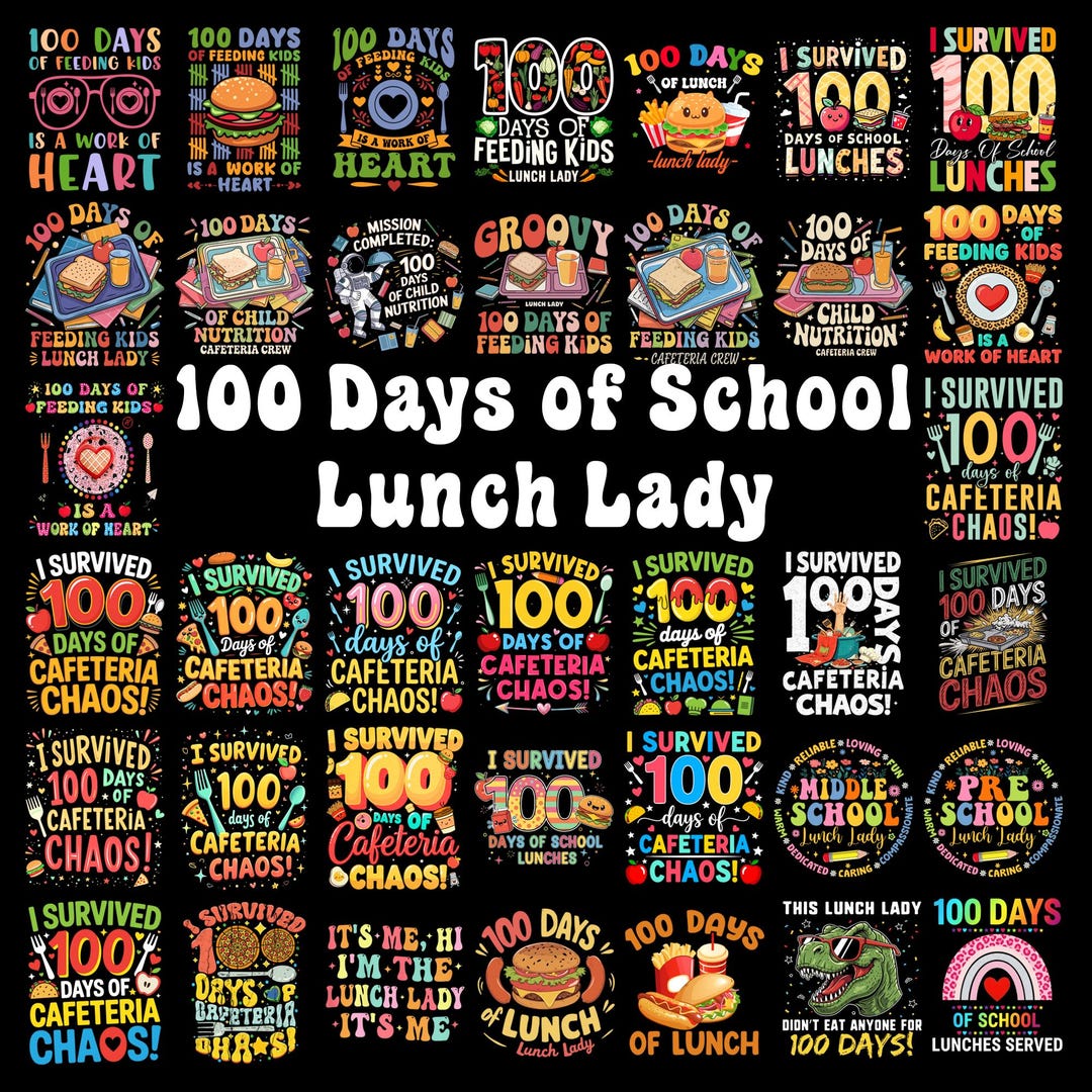100 Days of School Lunch Lady PNG Bundle, Funny Cafeteria Chaos ...