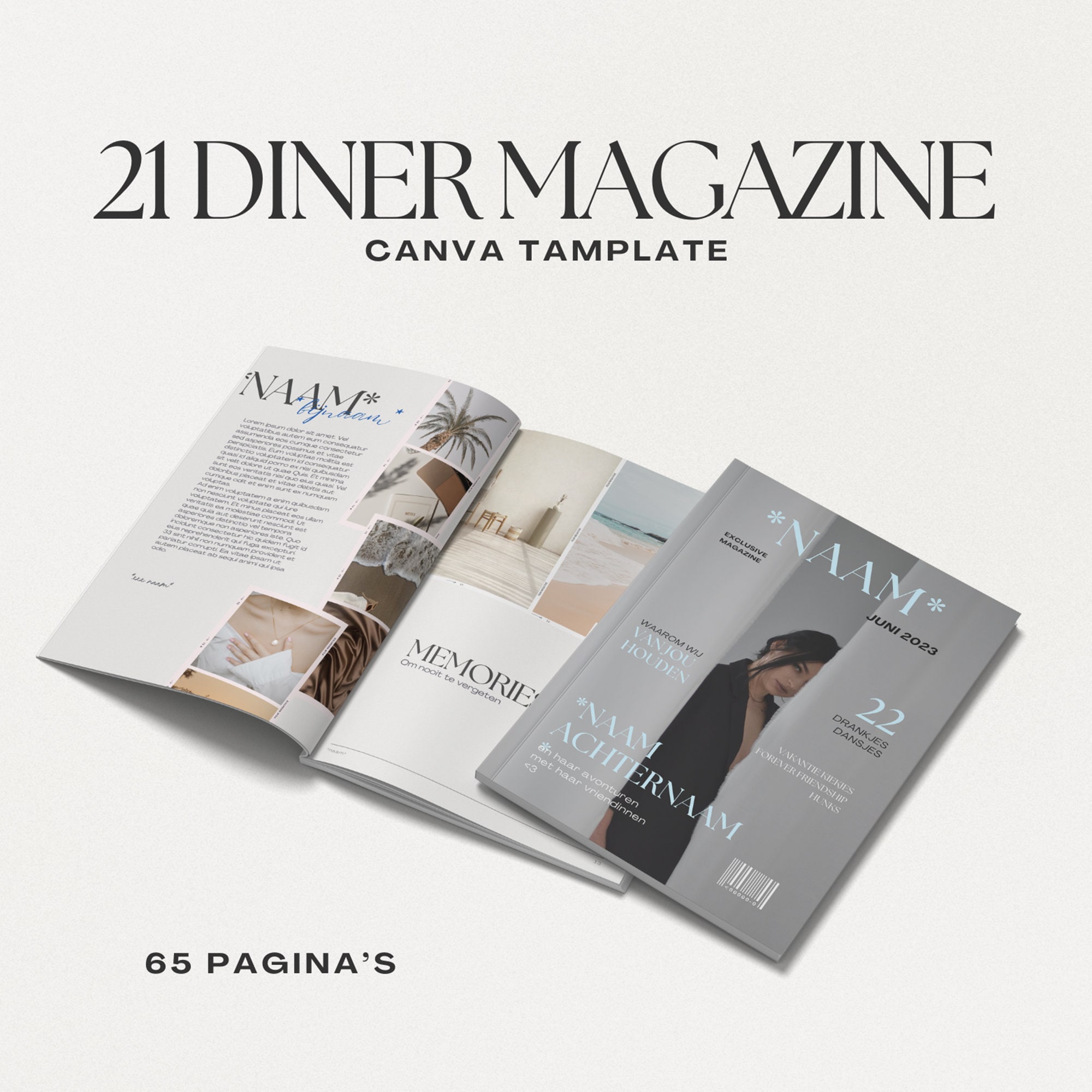 Aanpasbaare Canva tamplate, 21 Diner Magazine, Verjaardagstijdschrift ...