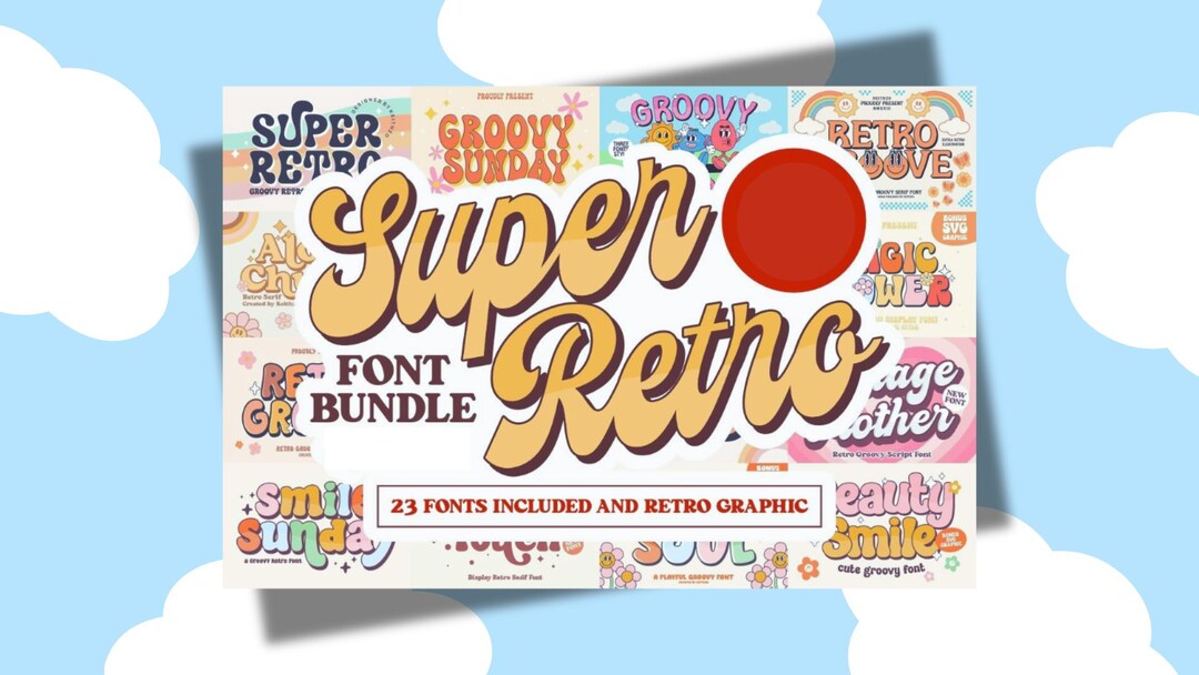 Super Retro Font and Graphics Bundle, Groovy Font, Font Bundle, Retro ...