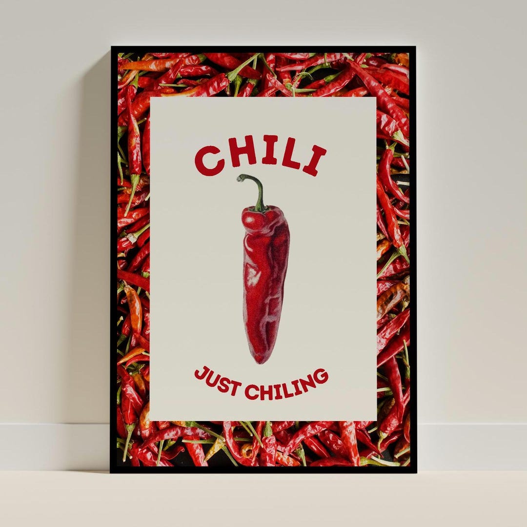 Funny Chili Poster 'just Chiling' Kitchen Wall Art Spicy Pepper Digital ...