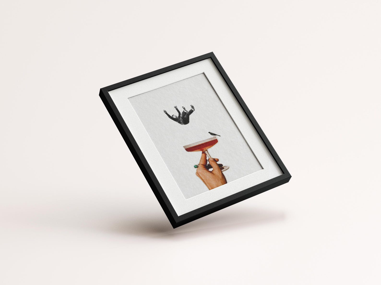 Surreal Digital Wall Art Falling Man & Cocktail Glass Collage ...