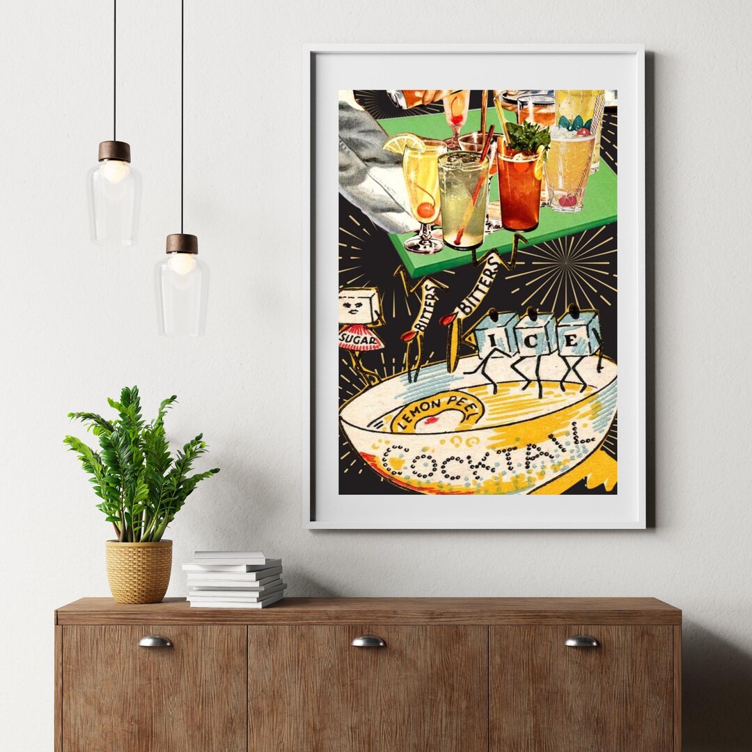 Retro Cocktail Recipe Art Print: Mid Century Modern Bar Decor (digital ...