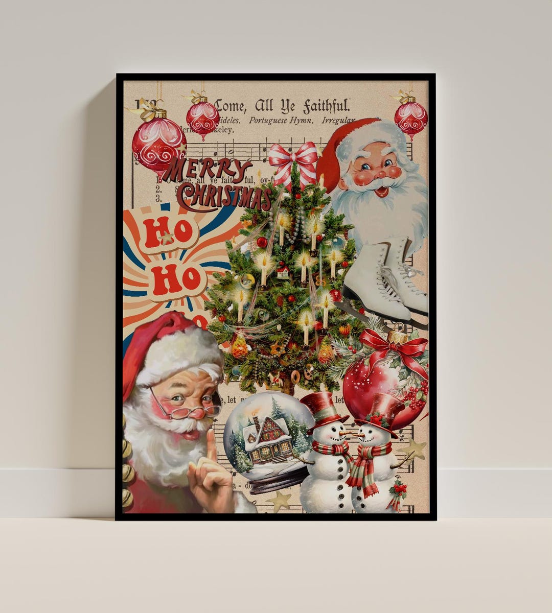 Vintage Christmas Collage Digital Poster Retro Holiday Wall Art Festive ...
