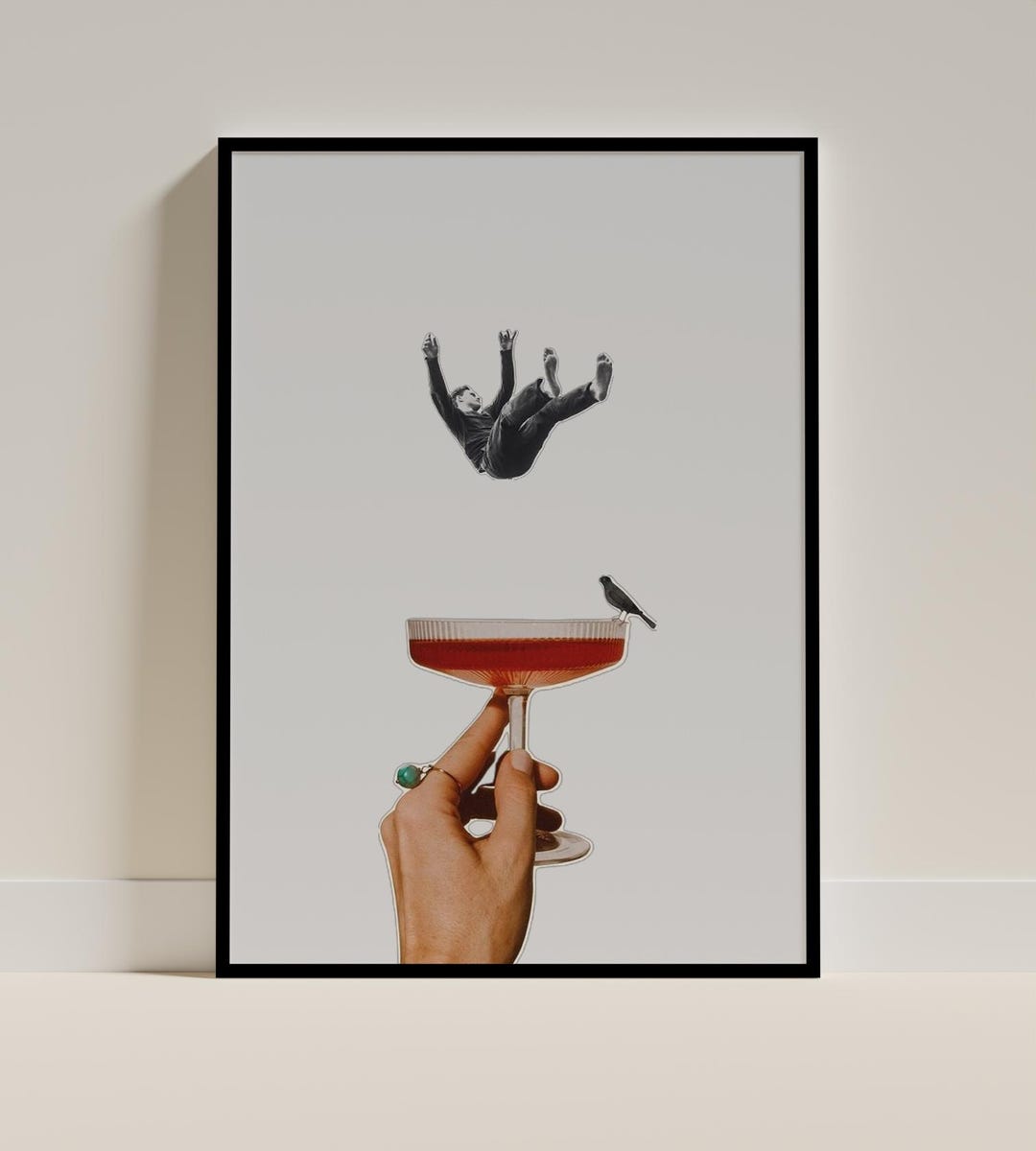 Surreal Digital Wall Art Falling Man & Cocktail Glass Collage ...