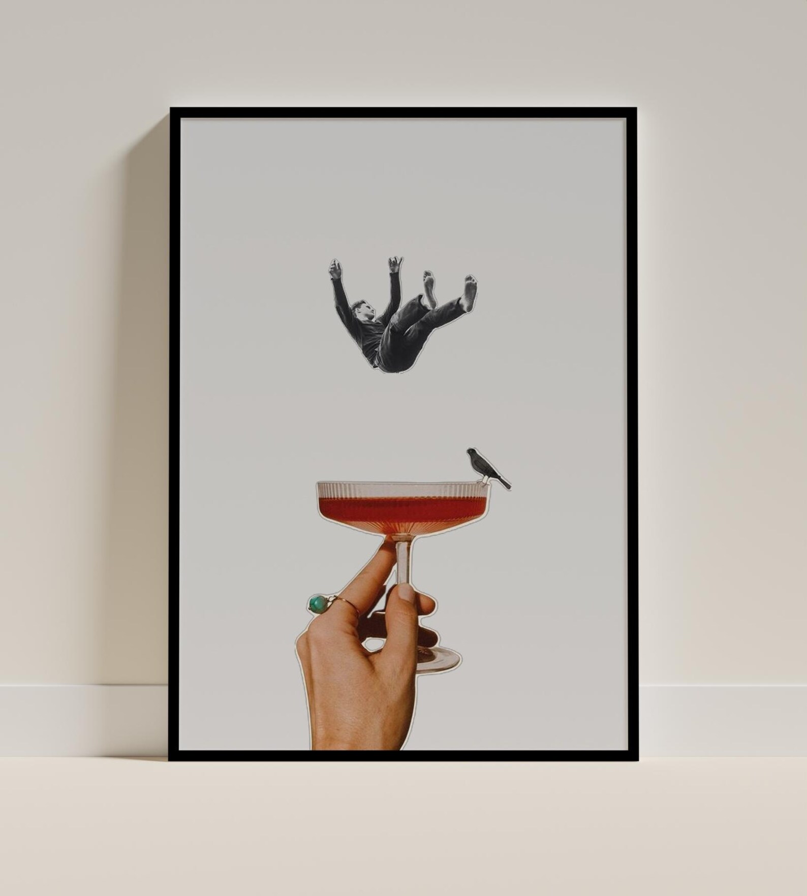 Surreal Digital Wall Art Falling Man & Cocktail Glass Collage ...