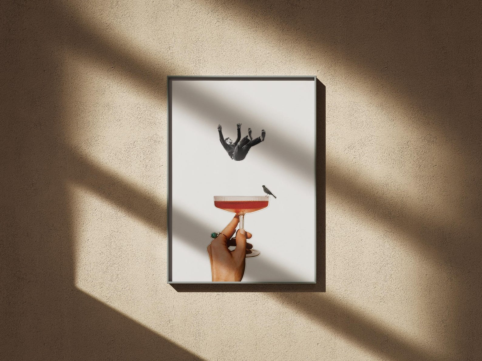 Surreal Digital Wall Art Falling Man & Cocktail Glass Collage ...