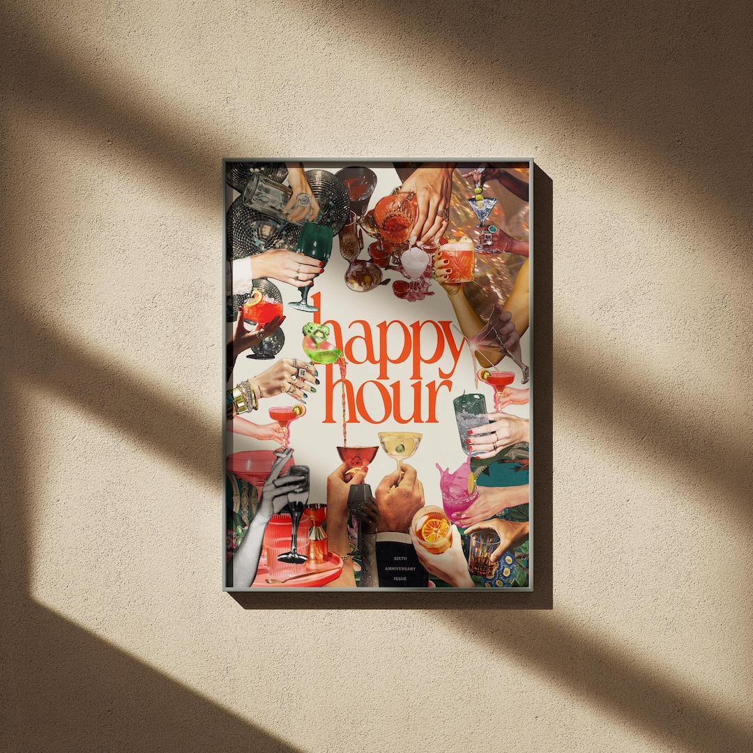 Printable Cocktail Poster - Happy Hour Wall Art for Bar Cart or Kitchen ...