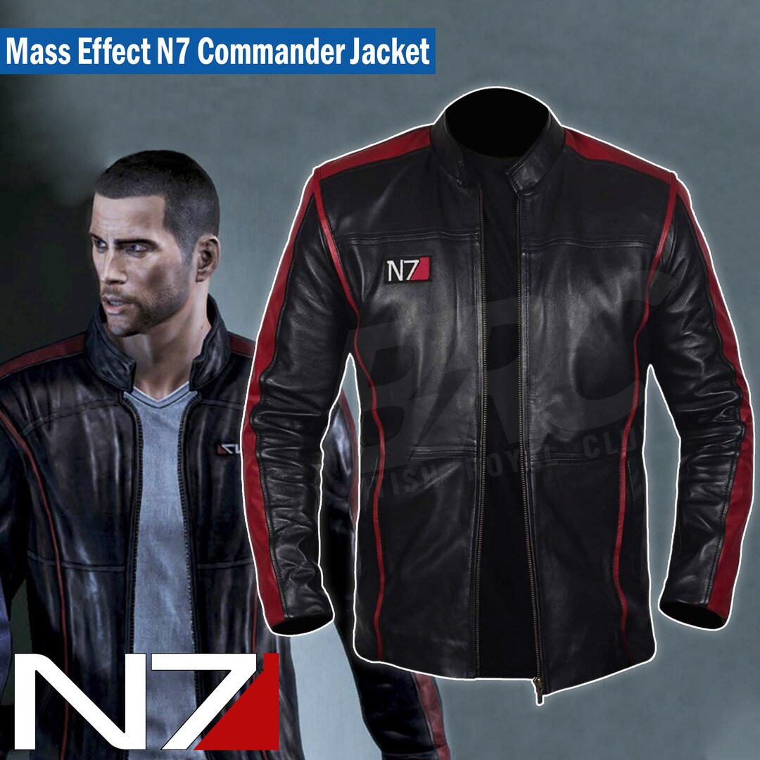 Mass Effect N7 Commander Black Leather Jacket Genuine Handmade ...