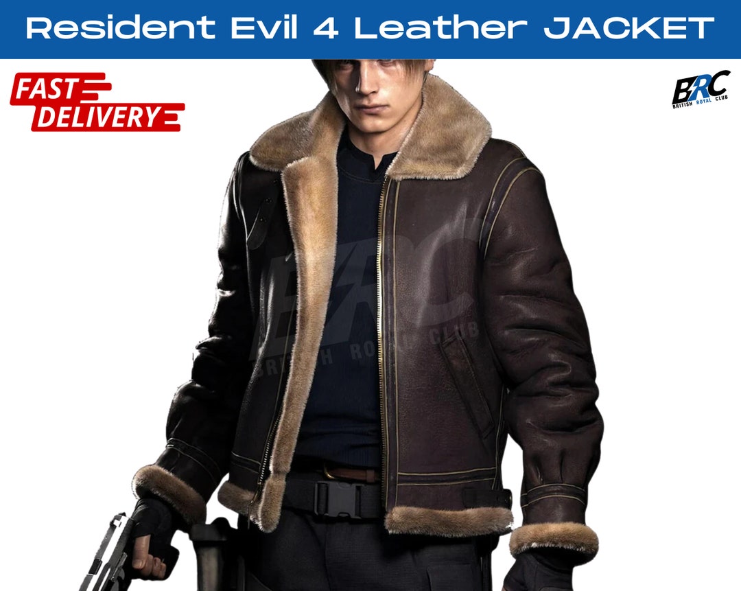 RE 4 Leon Kennedy Brown Leather Jacket Resident Evil 4 Jacket Bomber ...