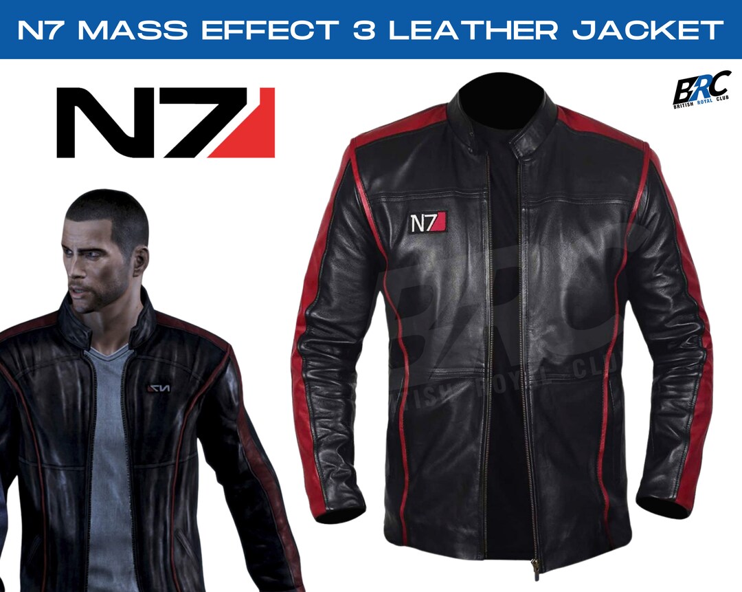 Mass Effect N7 Commander Black Leather Jacket Genuine Handmade ...