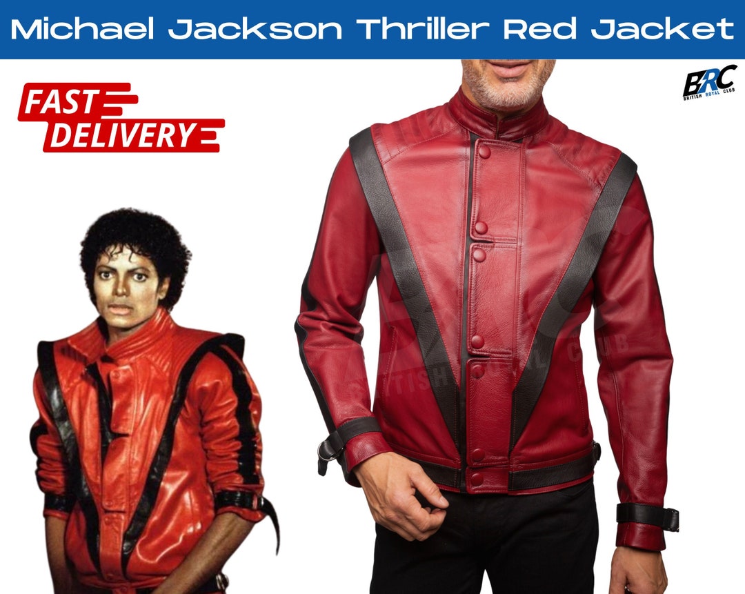 Michael Jackson Thriller Red Leather Jacket MJ Mens Real Leather ...