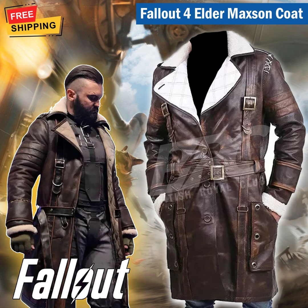 Fallout 4 Elder Maxon Long Trench Coat Handmade Genuine Leather Arthur ...