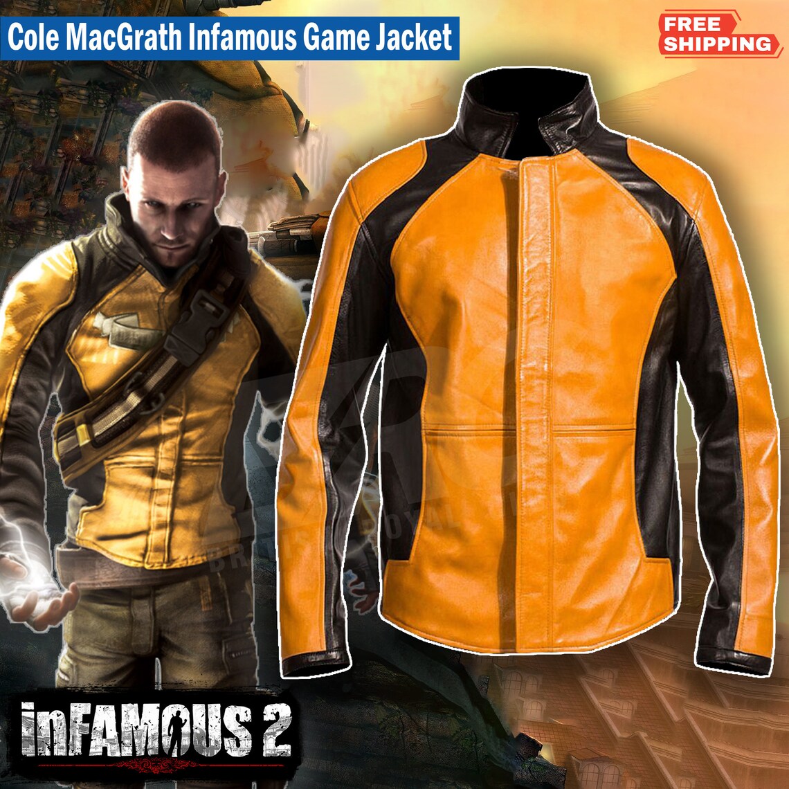 New Cole Macgrath Infamous Game Leather Jacket Premium Cosplay Costume ...