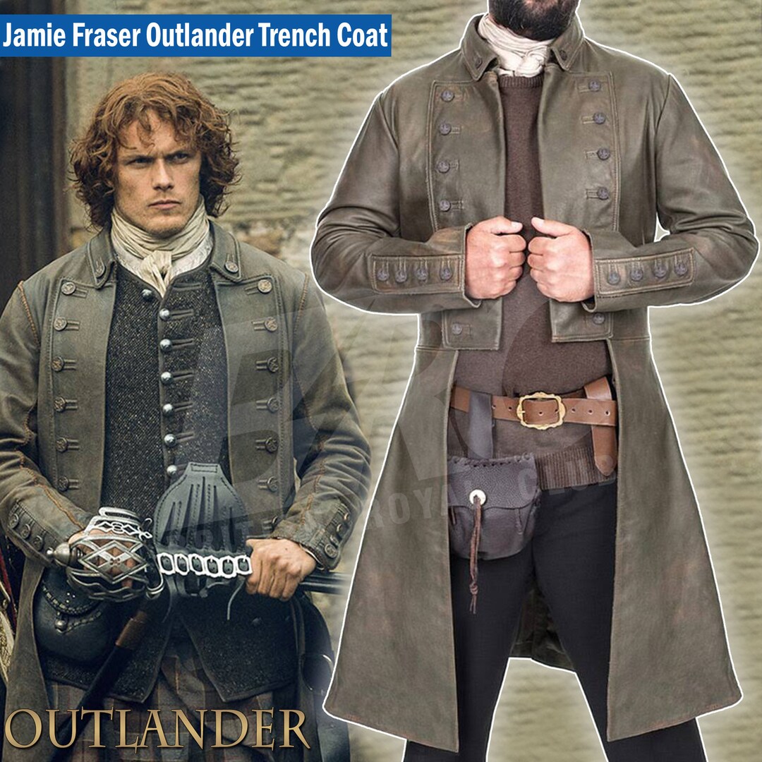 Jamie Fraser Outlander Leather Trench Coat Sam Heughan Steampunk Long ...