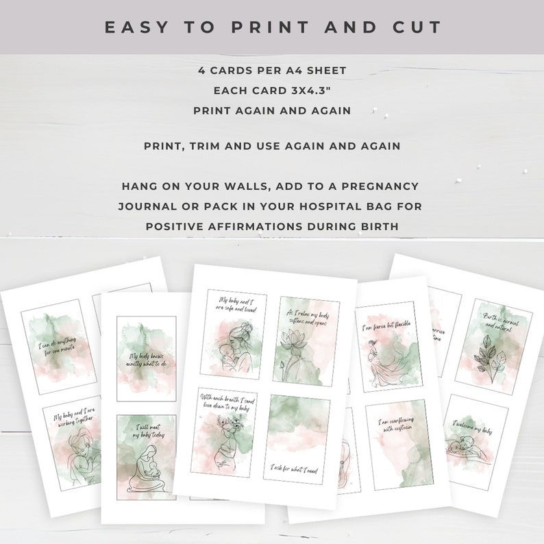 Printable Positive Birth Affirmation Cards, Homebirth Quotes, Pregnancy ...