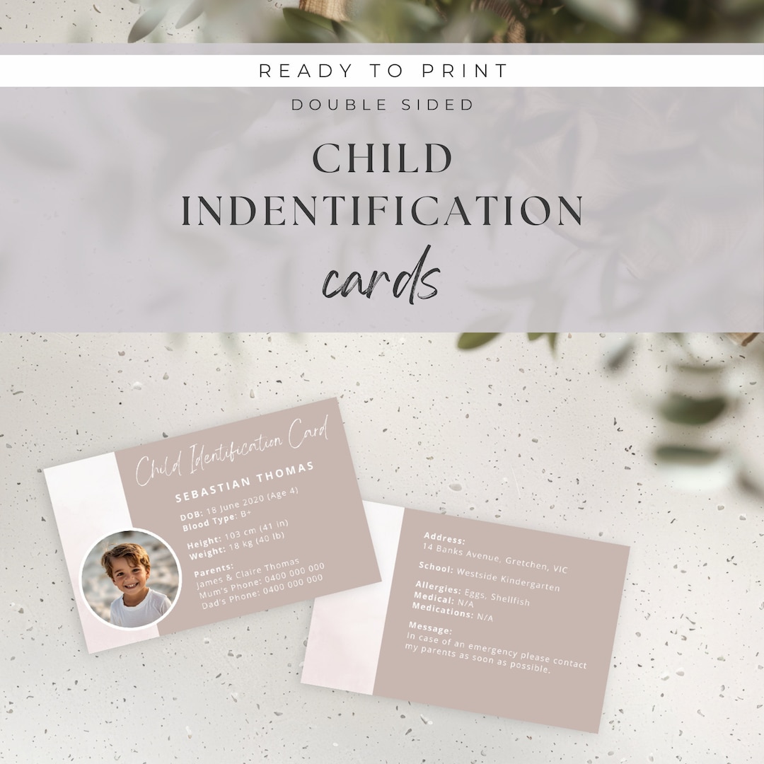 Editable Child ID Card, DIY Digital Canva Template, Printable Child ...