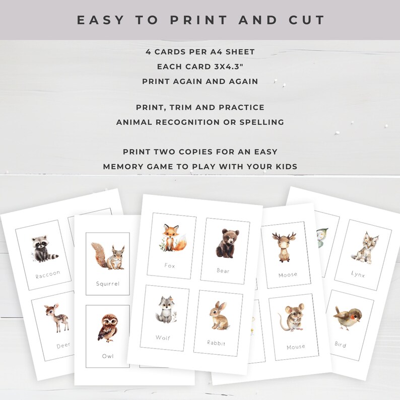 Woodland Forest Animal Flashcards, Digital DIY Montessori Activity for ...