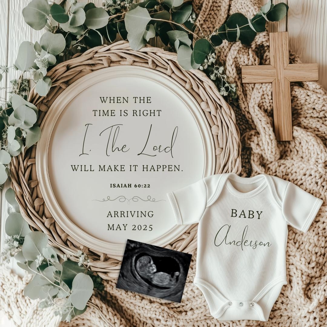 Minimal Religious Pregnancy Announcement, Christian Spring Baby Gender ...