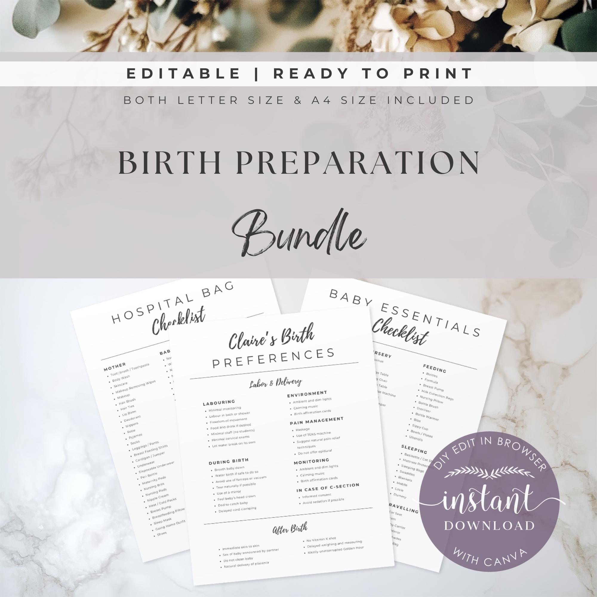 Packing List for Hospital Birth, Natural Birth Plan Template, Baby ...